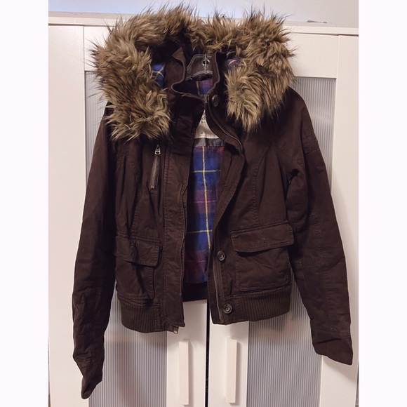 Abercrombie & Fitch | Jackets & Coats | Vintage Abercrombie Fitch Af Brown Faux Fur Hood Fully ...